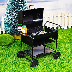 Mini House Miniature Square Barbecue Grill Oven Figurine Garden Cooking Tool Kitchen Accessories Decoration Fake Barbecue Food Realistic Drink Beer Models for 1/12,1/6 Miniature DIY Decoration