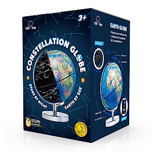 USA Toyz Illuminated Globe for Kids Learning- 3-in-1 STEM Globes of the World with Stand, Constellation Map, Built-in LED Night Light Desk Globe Lamp, Non-Tip Metal Base, 9.75” Tall, 7 Inch Diameter