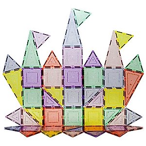 PicassoTiles Magnetic Tiles Blocks Magnet Tile Magnets Building Blocks Construction Toy Set with Reflective Leaf Flakes Magnetic Building Tiles Toys STEM Learning Kit Stacking Block Playset PTJ48