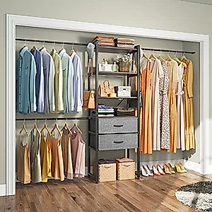 Timate P8 Walk in Closet Organizer System Kit Metal Closet System with Expandable Hanging Rod Custom Adjustable Closet Shelves for Bedroom, 6 to 8.4 FT Storage Rack, Built in Closet Shelving, Black