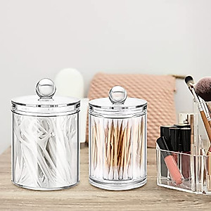12 Pcs Swab Holder Dispenser Clear Bathroom Jars with Lids Bathroom Organizer Countertop Acrylic Bathroom Canister for Swab, Vanity Makeup Accessories