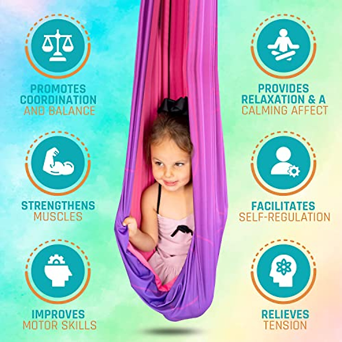 Sensory Swing for Kids Indoor (Hardware Included) | Double-Layered Reversible Ceiling Swing up to 200 lbs. | Indoor Sensory Swing | Therapy Swing | Cuddle Swing Toddler Hammock | 360° Swivel Hardware