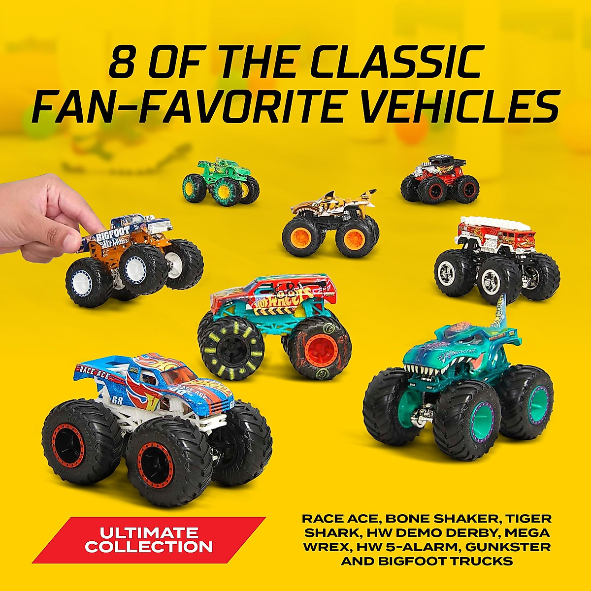 Hot Wheels Monster Trucks Live 8-Pack, Multipack of 1:64 Scale Toy Monster Trucks, Characters from The Live Show, Smashing & Crashing Trucks, Toy for Kids 3 Years Old & Up