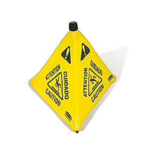 Rubbermaid Commercial Products Multilingual "Wet Floor" Pop-Up Floor Cone, 20-Inch, Yellow, Warning Sign for Grocery Stores/Office/Restaurant/Malls