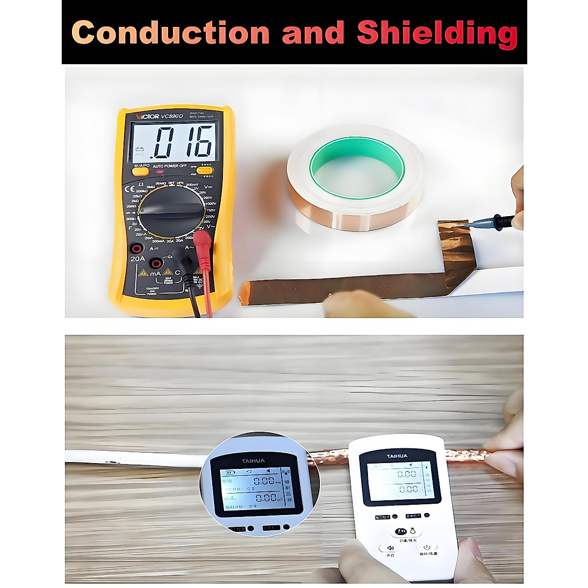 Copper Tape 1Inch x 50 Feet Double Conductive Metal Foil Adhesive Tape for EMI/RFI Shielding, DIY Crafts, Grounding, Stained Glass, Garden, Solder Paper Circuit, Guitar Interference Shield, Duct Wrap