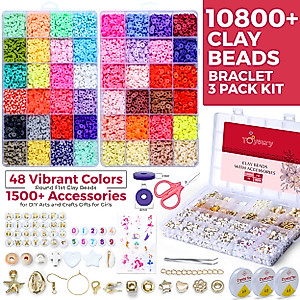 TOYSURY 10800 Pcs Clay Bead Bracelet Kit 48 Color Round Flat Clay Beads for Jewelry Bracelet Making Kit Beads Set Heishi Beads DIY Arts and Crafts Gifts for Girls