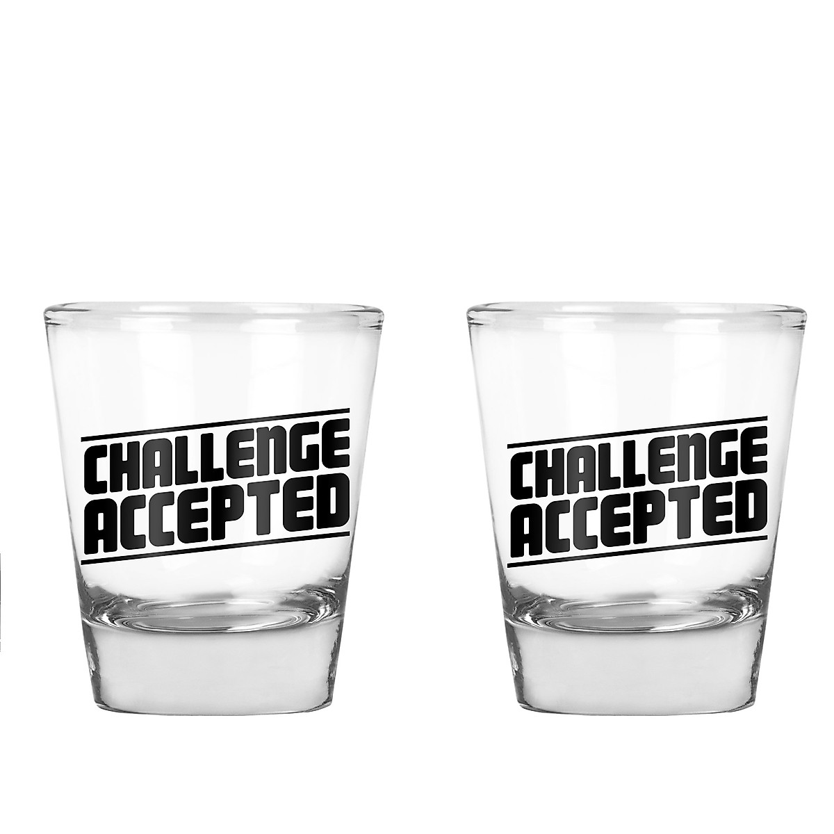 AW Fashions Challenge Accepted Shot Glass- Funny Birthday Gift - 2 Pack Round Set of Shot Glass