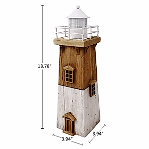 Waroom Home Rustic Wood Lighthouse Decor with Light Tabletop Nautical Decor, Wooden Decoration Beach Themed Coastal for Mediterranean 13.78H inch