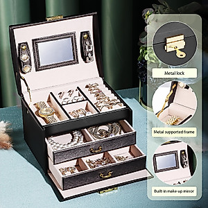 Jewelry Box for Girls Women, Jewelry Organizer Box 3 Layer with PU Leather, Travel Jewelry Case with Mirror,Jewelry Storage for Earrings Rings Bracelets Necklaces,Gifts idea for Women Girls Mom