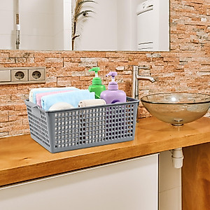 Dehouse Set of 3 Large Plastic Baskets for Organizing, Plastic Storage Basket Organizer, Gray