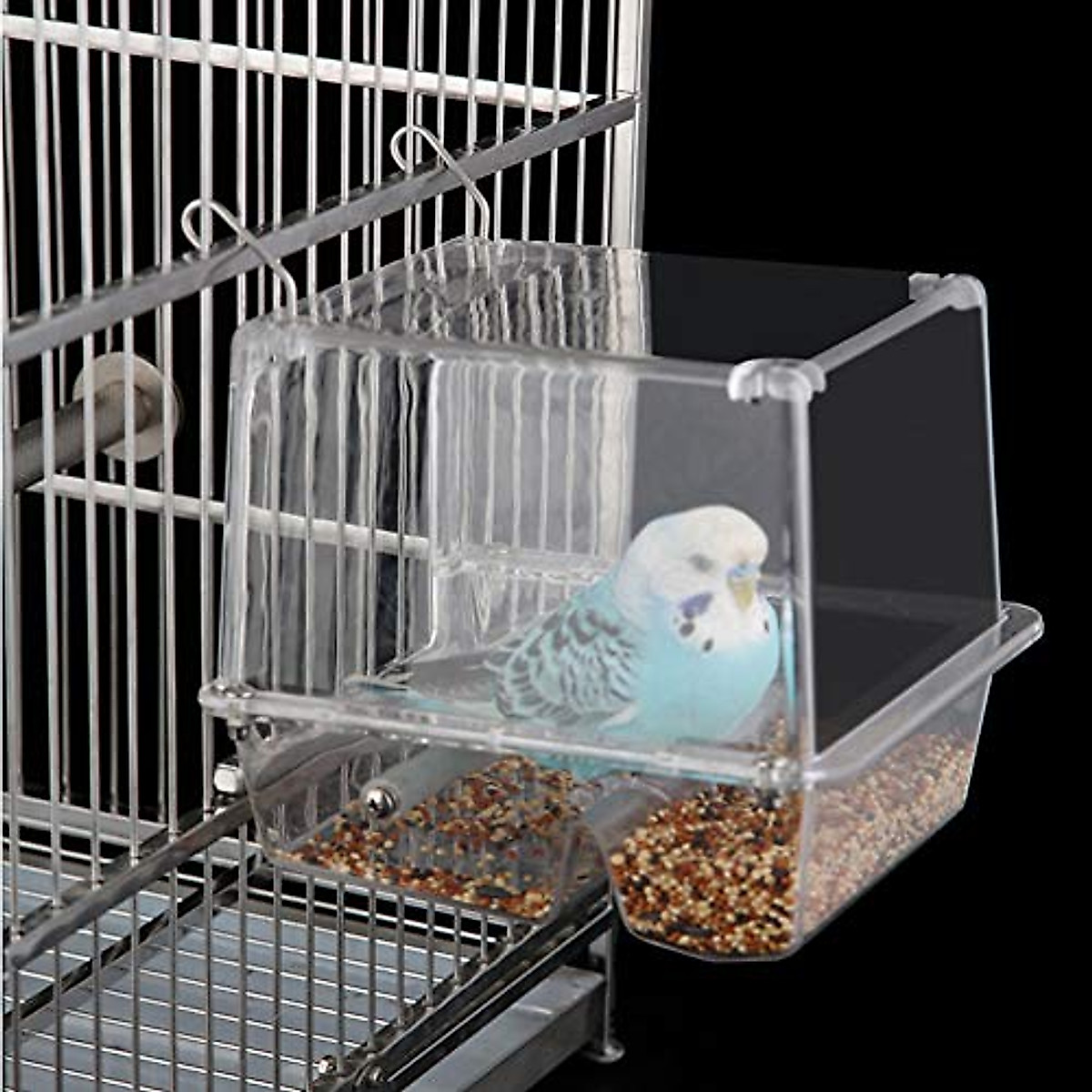Bird Feeder, Automatic Bird Feeder for Cage Transparent Plastic Bird Seed Feeder Food Container Feeding Station for Canary Cockatiel Finch Parakeet