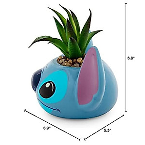 Disney Lilo & Stitch 3-Inch Ceramic Mini Planter with Artificial Succulent | Small Flower Pot, Faux Indoor Plants for Desk Shelf, Home Decor Trinket Tray and Collectibles (Blue, One Size)