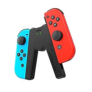JINGDU Switch Joy-Con Charging Grip Compatible with Nintendo Switch & OLED Model, Play While Charging, Portable V-Shaped Switch Joy-Con Controller Charger with Indicators, Black