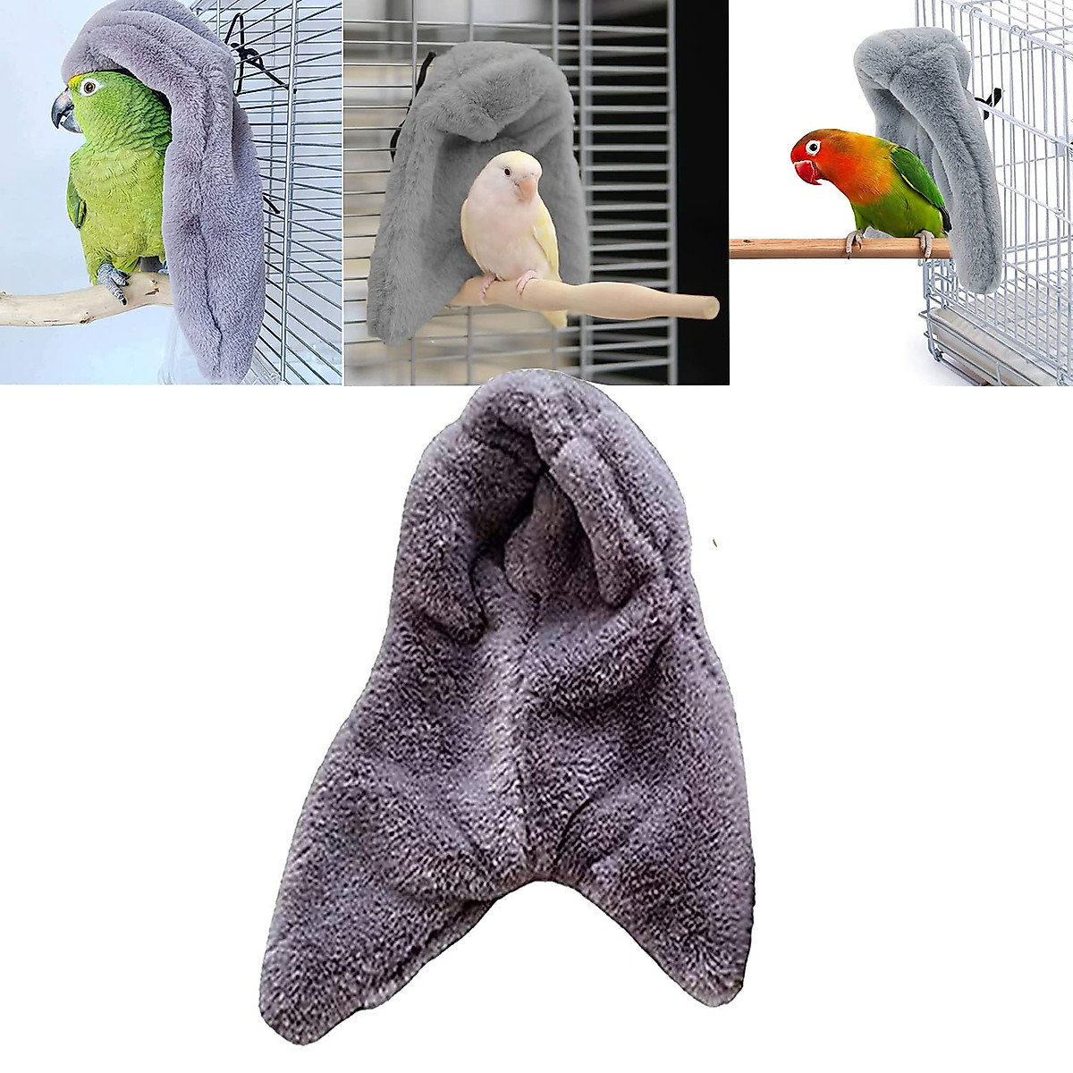 Corner Fleece Bird Blanket for Cage, Cozy Bird Bed Warmer Parrot House Cage Hanging Hammock Toy, Small Animals Shelter Plush Bedding, Cuddle Nest Hanging Toy for Parakeet Cockatiel Conure Lovebirds(L)