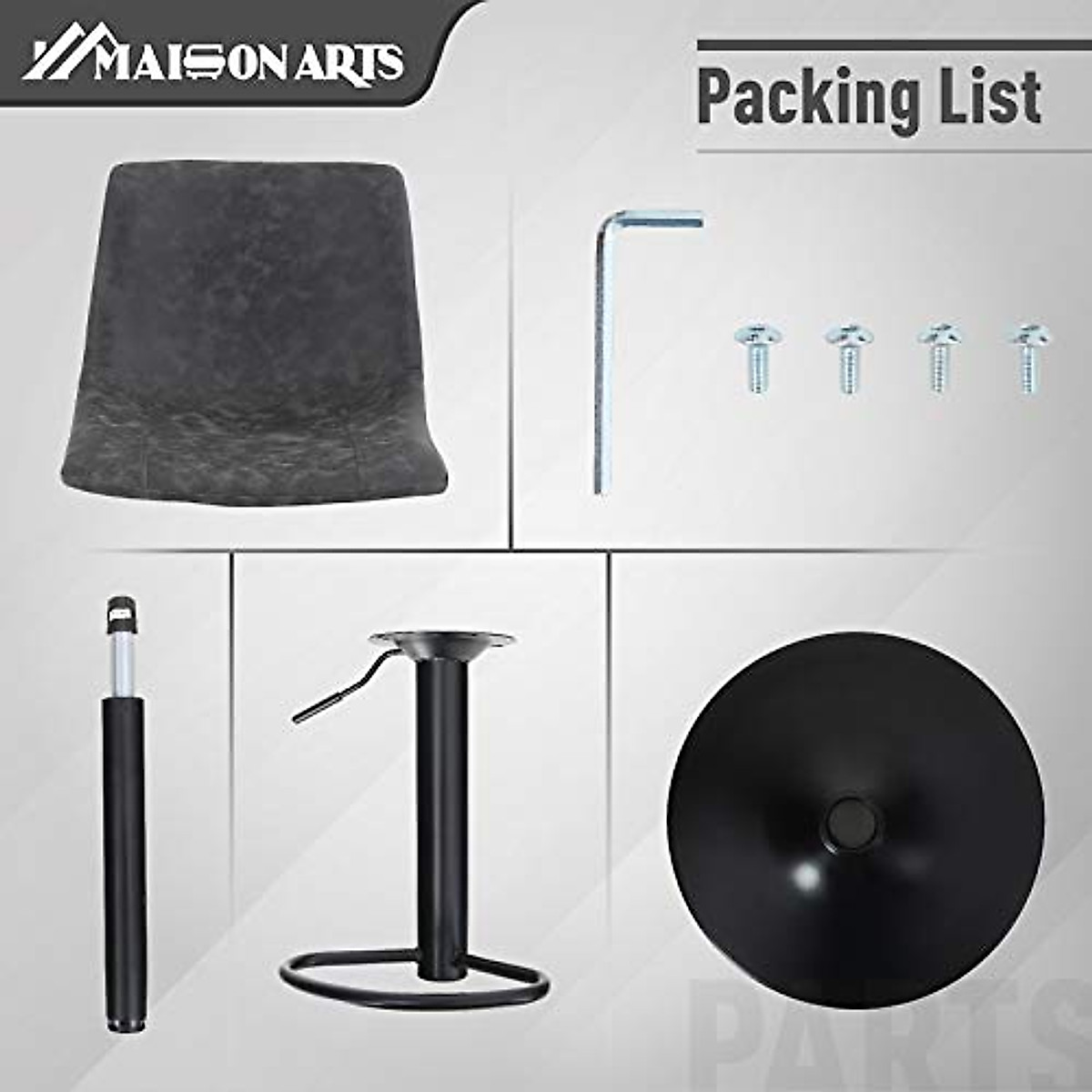 MAISON ARTS Swivel Bar Stools Set of 2 for Kitchen Counter Adjustable Counter Height Bar Chairs with Back Tall Barstools PU Leather Kitchen Island Stools, 300 LBS Bear Capacity, Grey