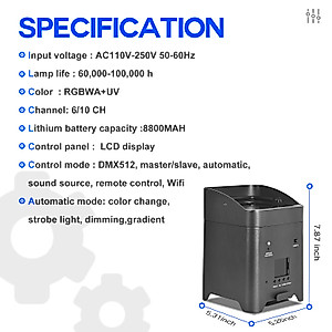 Par Light 6x18W RGBWA+UV Stage Light with WiFi Mobile Phone APP Control for Wedding Stage Party DJ Stage Lights (Black)