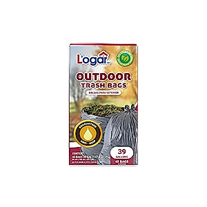 Logar Outdoor garbage bag with gray recycled material. 39 gal. 33 x 40.5 inches.
