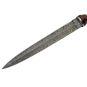 Szco Supplies 18.5" Red/Black Braided Wood Handle Damascus Steel Spear-Point Hunter's Knife