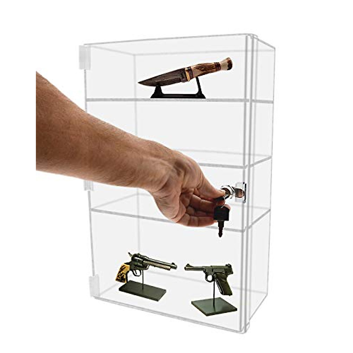 Marketing Holders Acrylic Locking Vertical Cabinet with Keys 12" x 7.88" x 19" Clear Tall Countertop Locker One Piece No Assembly Cupboard with Swinging Door for Retail Merchandise