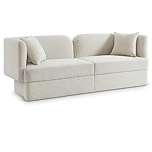 Meridian Furniture 616Cream-S Marcel Collection Modern | Contemporary Sofa with Rich Cream Boucle Fabric, Curved Back, 91" W x 28" D x 32.5" H, Cream