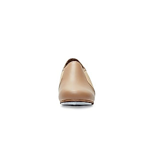 Balera Girls Tap Shoes Slip On Shoe with Leather and Stretch Inset Rubber Sole with Taps Caramel
