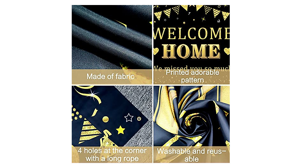 Welcome Home Banner Decorations - Black & Gold Party Backdrop
