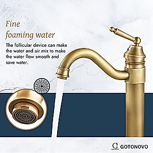 Antique Brass Single Handle Bathroom Sink Faucet Brushed Brass Long Reach Bathroom Faucet Mixer Tap Brushed Brass Pop Up Drain Without Overflow Included Hot and Cold Water