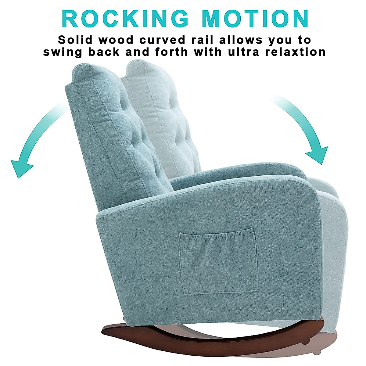 Baysitone Rocking Accent Chair, Tufted Upholstered Luxury Cotton Lounge Chair, Glider Rocker Armchair with Side Pocket for Nursery, Living Room, Bedroom, 300 lbs Strong Support (Mint Green + Cotton)