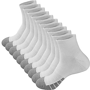 GKX Men's 10 Pairs Cotton Moisture Wicking Cushioned Sole Preformance Training Running AthleticWorkout Low Cut Socks(White 10P)
