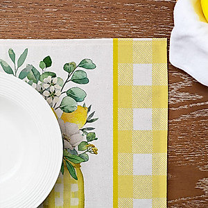 GEEORY Lemon Summer Placemats 12x18 Inch Set of 4 Yellow Vase Spring Table Mats Farmhouse Rustic Holiday Kitchen Dining Table Decoration for Indoor Outdoor Dinner Party Décor GP082-18