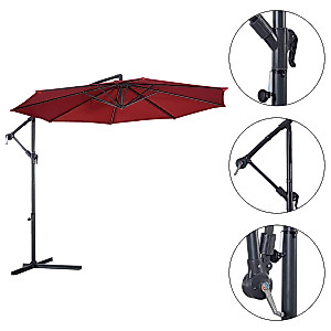 Tangkula Patio Umbrella, 10 ft Outdoor Offset Hanging Umbrella with Crank and Cross Base, 8 Steel Rips, Sturdy Frame and Adjustable Umbrellas for Garden Poolside Deck Market (Burgundy)