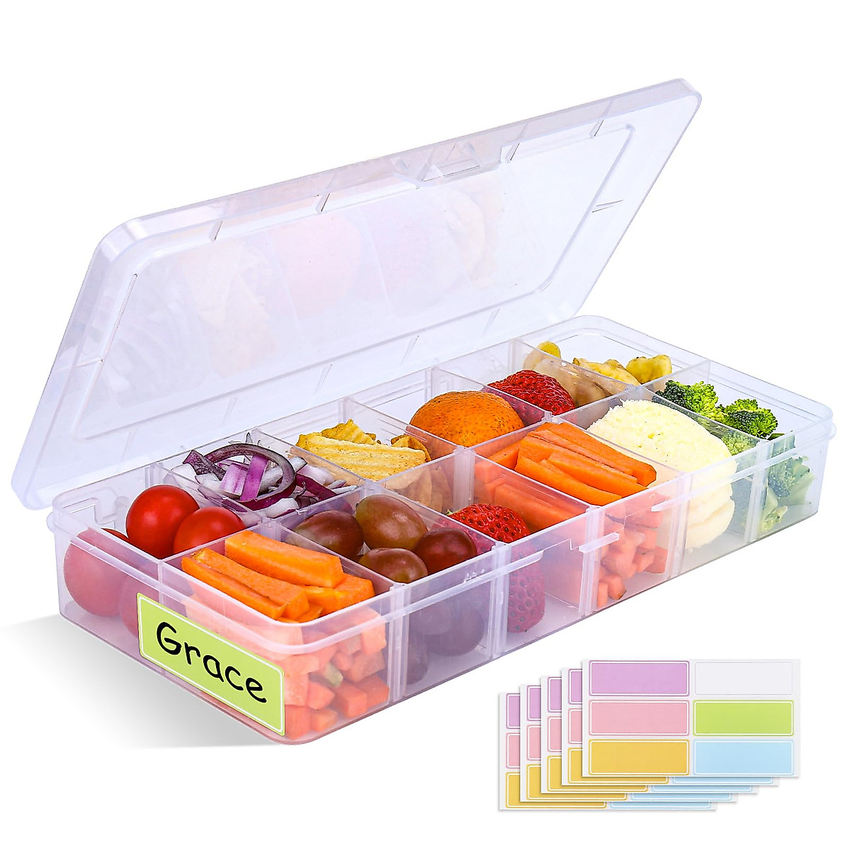 XANGNIER Snack Box Container for Kids Lunch Accessories,Divided Snackle Box Charcuterie Container,12 Compartments Reusable Food Storage Containers for School, Travel,Work,Bento Box Accessories,1 Pack