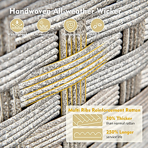 XIZZI Patio Furniture Sets Outdoor Sectional Sofa with Swivel Rocking Chairs,9 PCS All Weather PE Wicker Outside Conversation Couch with Coffee and Side Table for Backyard Deck Garden,Denim Blue