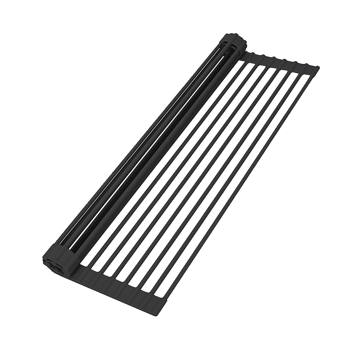 VICEAXY Roll-Up Dish Drying Rack 17” x 13”, Stainless Steel with Silicone Wrapped Drainer Rack, Foldable Sink Rack Mat for Kitchen Dishes, Cups, Fruits, Vegetables (M, Black)