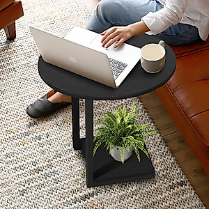 Hosfais Small Side Table End Table, C-Shaped Wood Coffee Table TV Tray for Eating Couch Tables for Small Space, Living Room, (Black)