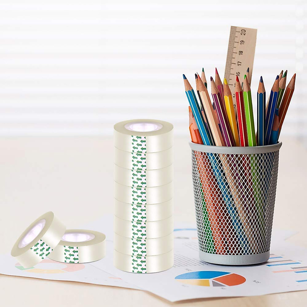 MJUNM 12 Rolls Transparent Tape Refills Rolls 3/4-Inch x 1000 inch, 1 inch Core, Clear Gift Wrapping Tape Refill Roll for Office, Home, School