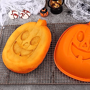 Kamehame Halloween Pumpkin Cake Pan, 8 Inches Pumpkin Cake Mold, Jack O Lantern Silicone Mold, Pumpkin Shaped Bakeware Baking Tray, Orange