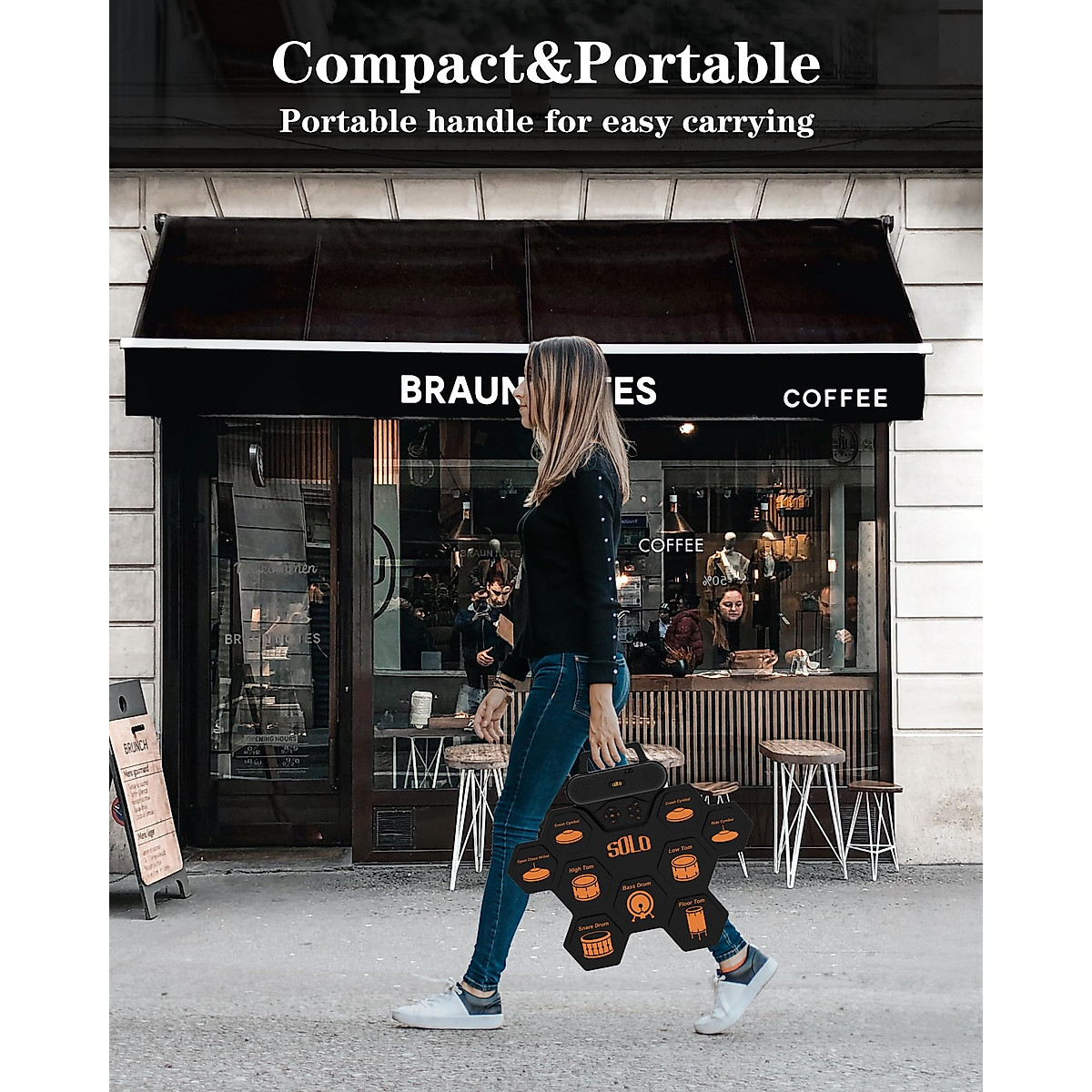 Electronic Drum Set, Electric Roll-up Drum Set with 9 Drum Practice Pads with Drum Sticks and Foot Pedals, E Drum Set with Built-in Speaker and Headphone Jack Great Holiday Birthday Gift for Kids