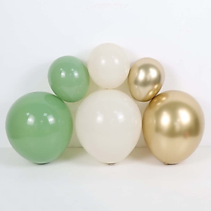 Sage Green White Sand Gold Balloons Garland Arch Kit 155pcs Sage Green Sand White Chrome Gold Balloons for Baby Shower Bridal Shower Birthday Engagement Party Decorations
