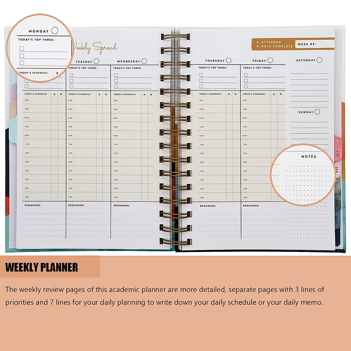 2023 Weekly and Monthly Planner - DRYEUUR Weekly Academic Planner 12 Monthly Tabs , 6.3"×8.4", Hardcover, Simple Design for Productivity