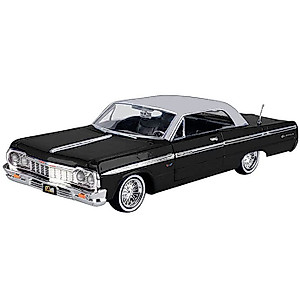 Toy Cars 1964 Chevy Impala Lowrider Hard Top Black with Silver Top Get Low Series 1/24 Diecast Model Car by Motormax 79021