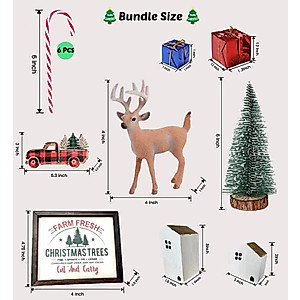 Christmas Decor - 14Pcs Christmas Decorations Indoor for Tiered Tray - Farmhouse Rustic Home Buffalo Plaid Kitchen Decor - Wooden Signs for Bathroom Table Bedroom (Not Included Tray) - White