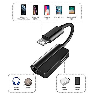 Headphone Adapter for Lightning to 3.5mm AUX Audio Jack and Charger Extender Dongle Earphone Headset Splitter Compatible with iPhone 11 12 Mini pro max xs xr x se2 7 8Plus for Ipad Air Cable Converter