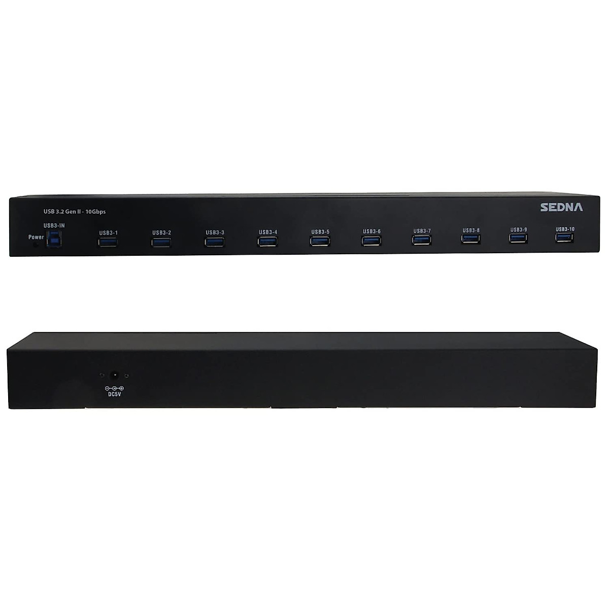 SEDNA - 19 Inch 1U Rack Mount 10 Port USB 3.2 Gen II Hub (10Gbps) with 5V 10A AC/DC Adapter