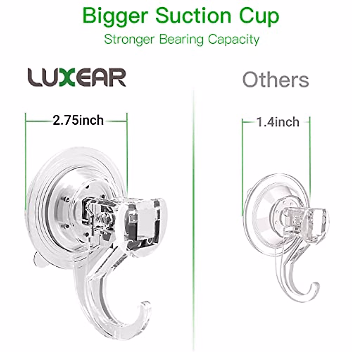 LUXEAR Suction Cup Hooks - 6 Pack Suction Hooks Reusable Powerful Waterproof Shower Hooks - Heavy Duty Vacuum Suction Hanger for Shower, Window, Towel, Loofah, Glass Door