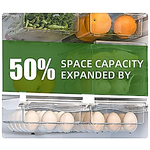 URORU Fridge Drawer Organizer, Unique Design Pull Out Egg Holder For Eefrigerator, Fridge Drawer For 15 Eggs, Egg Container Fit for Refrigerator with Shelf Under 0.6", Clear Acrylic Egg Storage Box…
