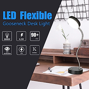 MingBright Flexible Gooseneck LED Desk Lamp Reading Light Office Table Lamp with 21 LEDs 4000K Natural White Eye Protection Desk Light for Reading, Office or Night Light