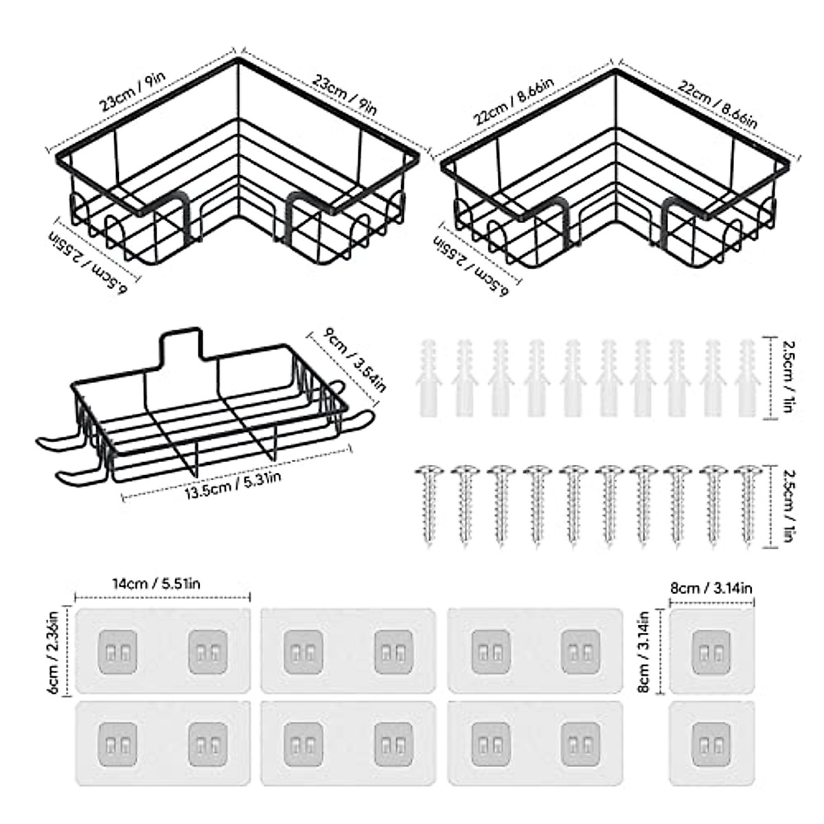 XHENEEB Shower Organizer Corner 3 Pack Corner Shower Shelf Adhesive Shower Caddy Corner Only for 90 Degrees Angle