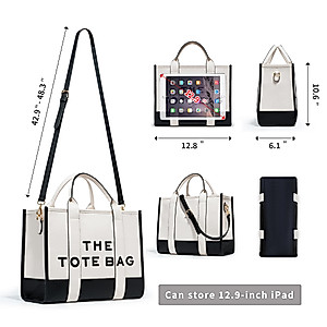 KALIDI The Tote Bag for Women tote purse with Zipper, Faux Leather/Canvas tote bags Shoulder Bag Crossbody Handbag1