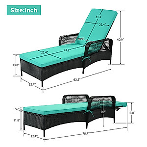 Quarte 2 Piece Outdoor PE Wicker Sun Lounger,Patio Chaise Lounger with Adjustable Backrest and Armrests,for Porch Lawn Garden Backyard Poolside (Green&y)